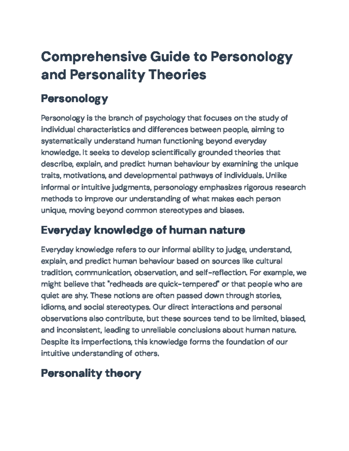 Comprehensive Overview of Personology & Personality Theories (PSY 101 ...