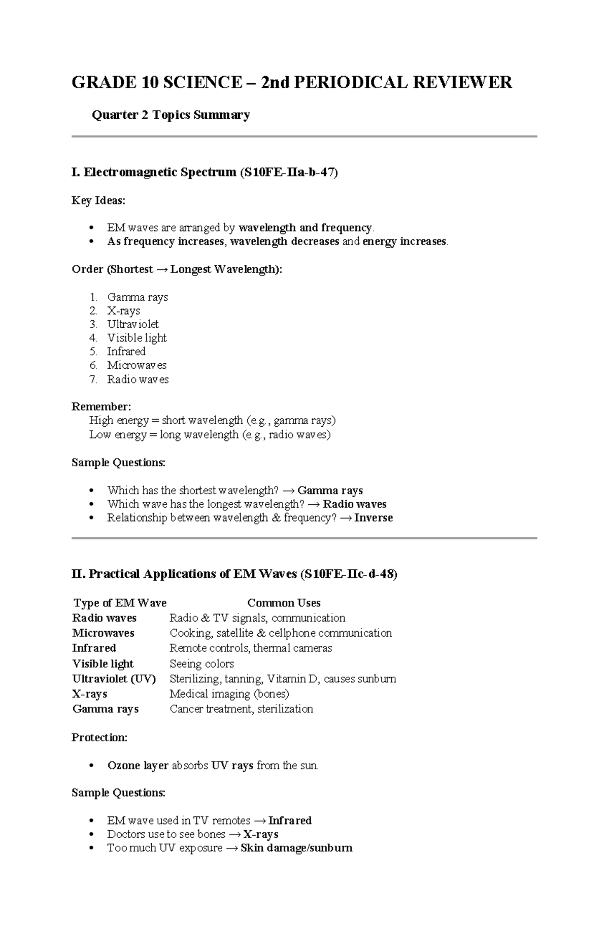 GRADE 10 SCIENCE 2nd QUARTER PERIODICAL REVIEWER 2025-2026 - Studocu
