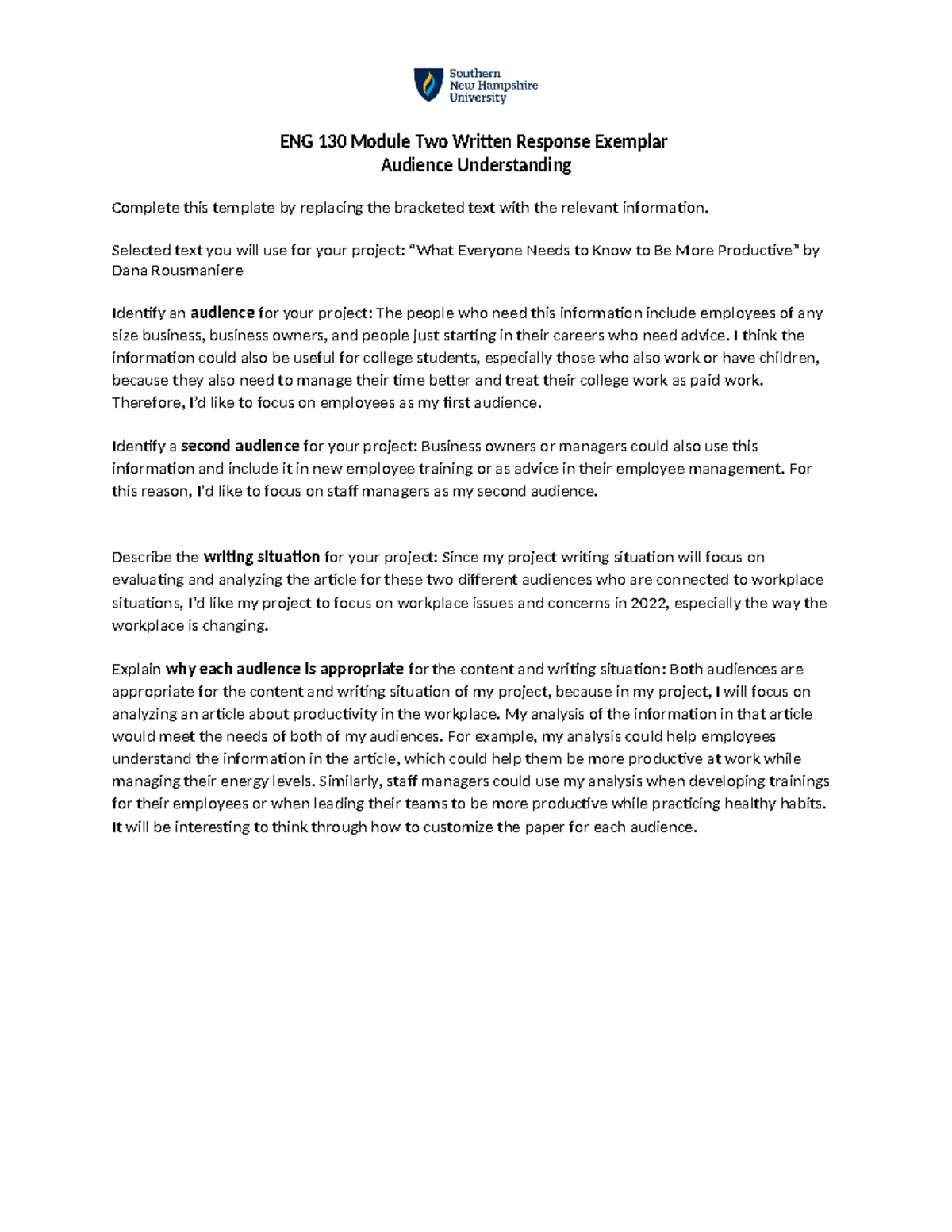 ENG 130 Module 2 Written Response: Audience Analysis & Insights - Studocu