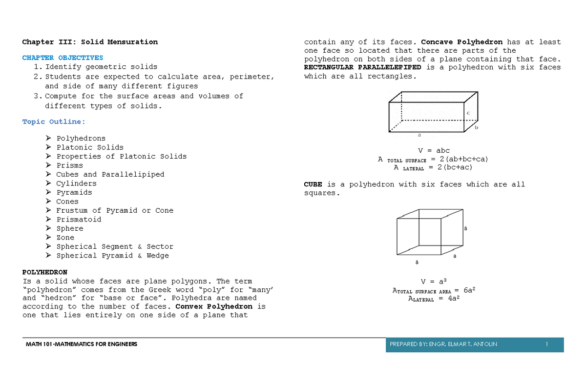 Module 8: Solid Mensuration Overview and Problem Exercises - Studocu
