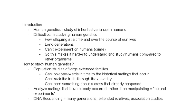 Human Genetics (BIO 101): Inheritance, Disorders, and Analysis Notes ...