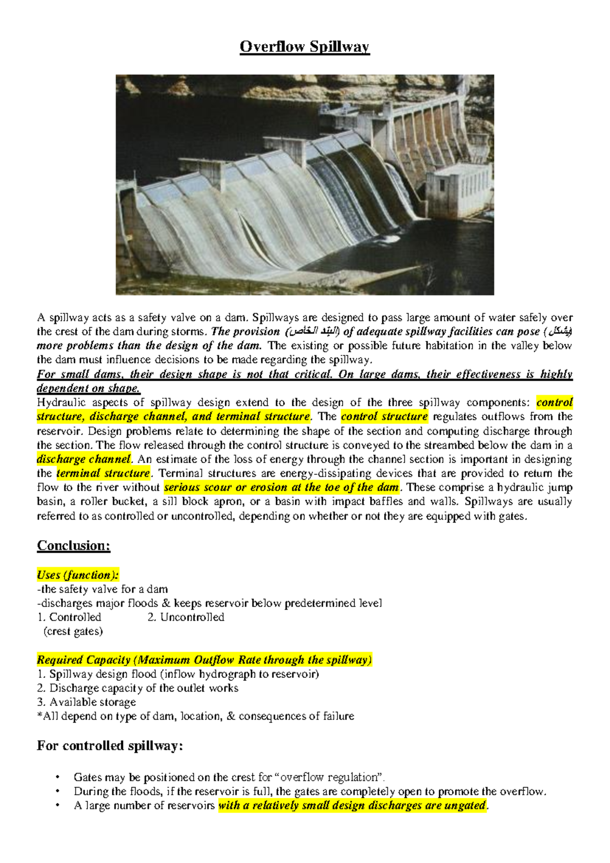 Spillway Design Principles and Considerations (ENG 301) - Studocu