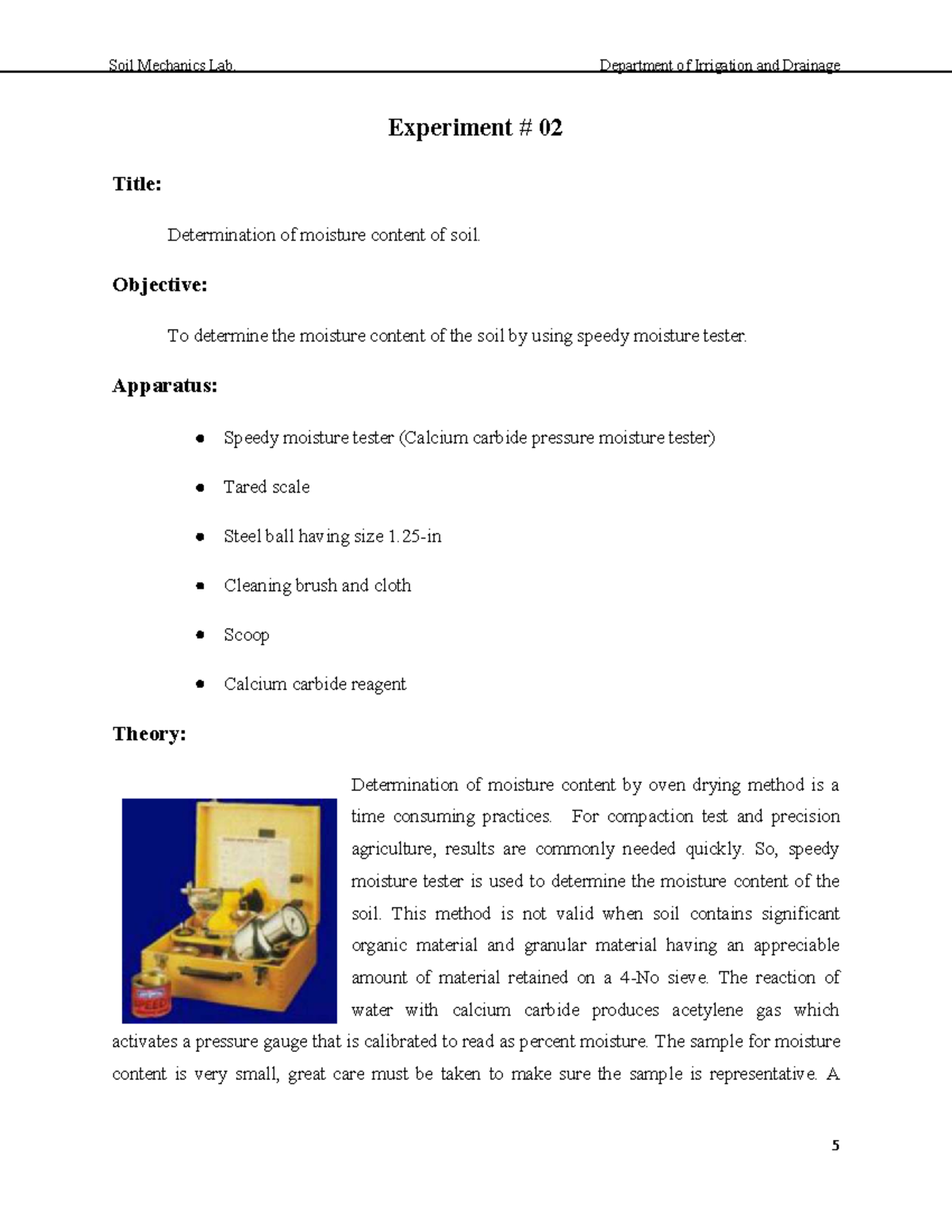 Soil Mechanics Lab: Experiment 02 - Moisture Content Determination ...