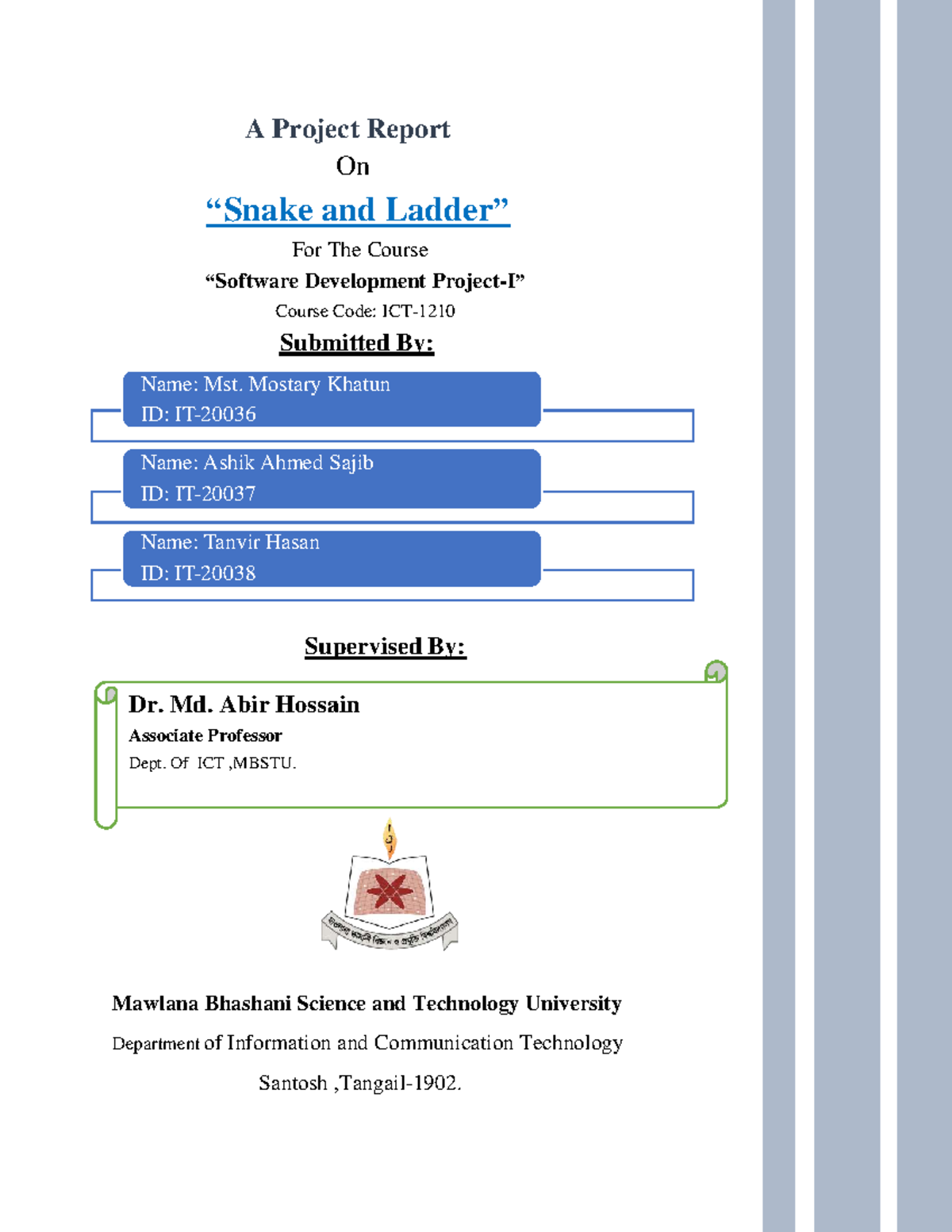 Project Report on Snake Ladder Game Development (Course Code: ICT ...