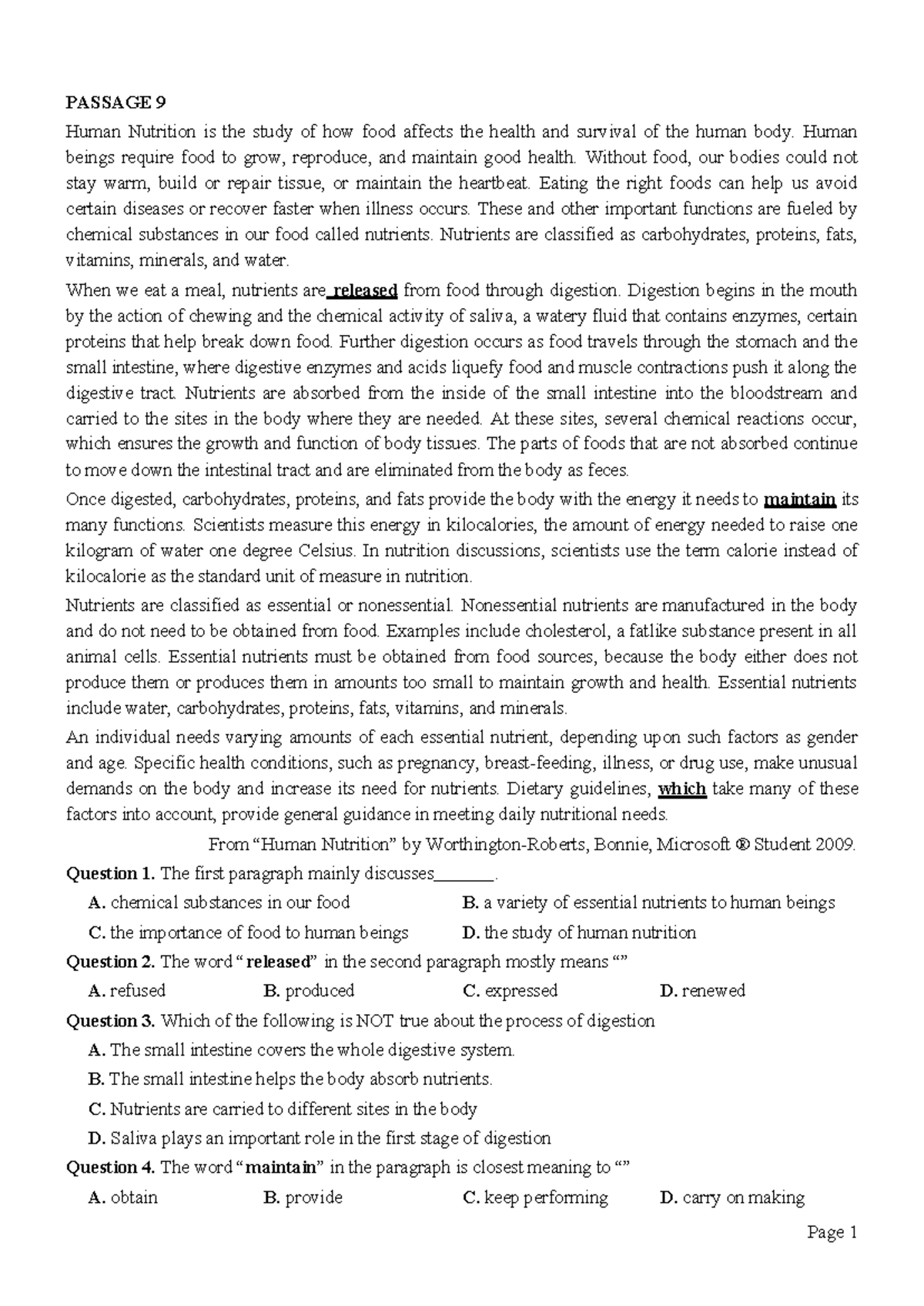PASSAGE 9: Understanding Human Nutrition and Digestion - Studocu