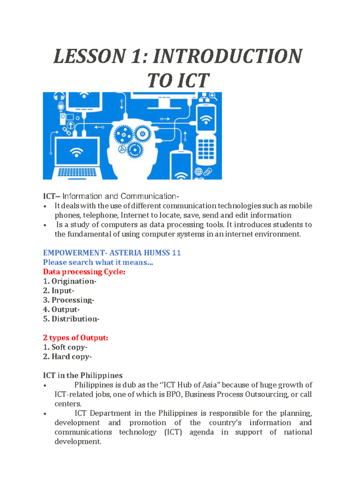 Empowerment in ICT: ASTERIA HUMSS 11 Lesson Overview - Studocu