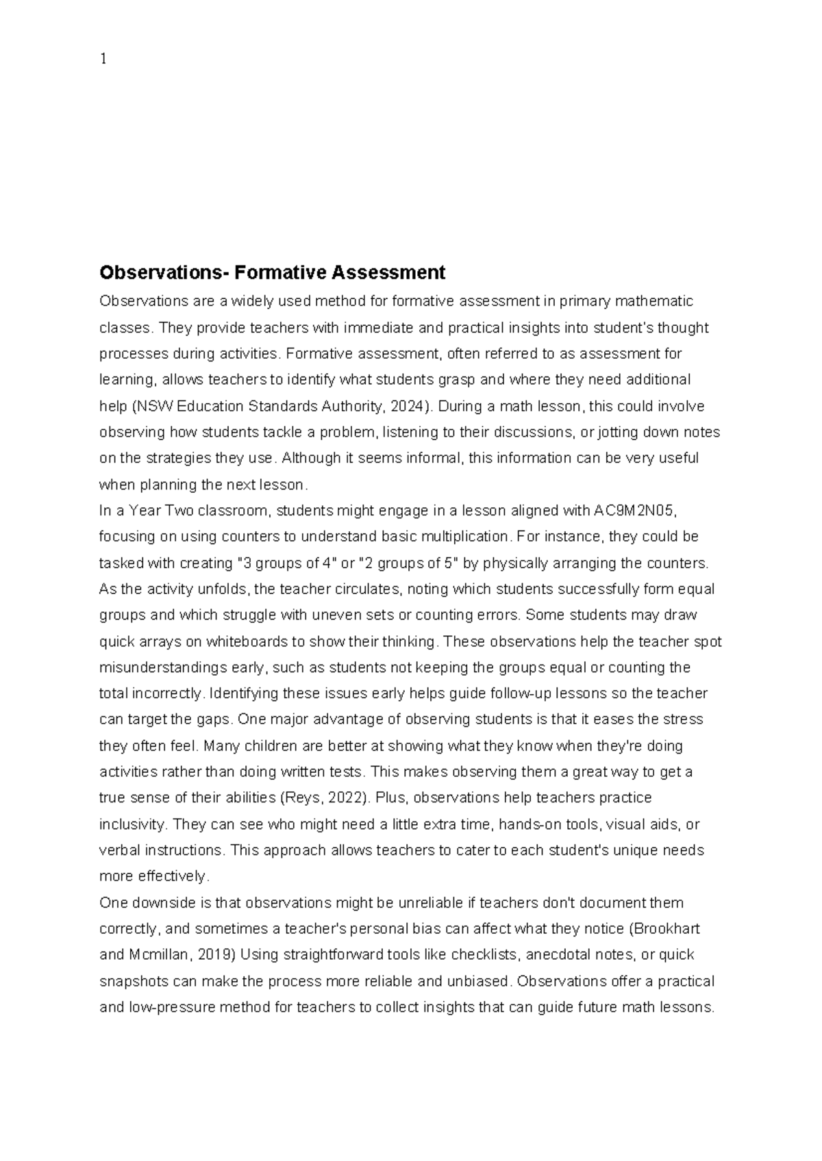 Formative Assessment Strategies in Primary Math Classes (EDU 30009 ...