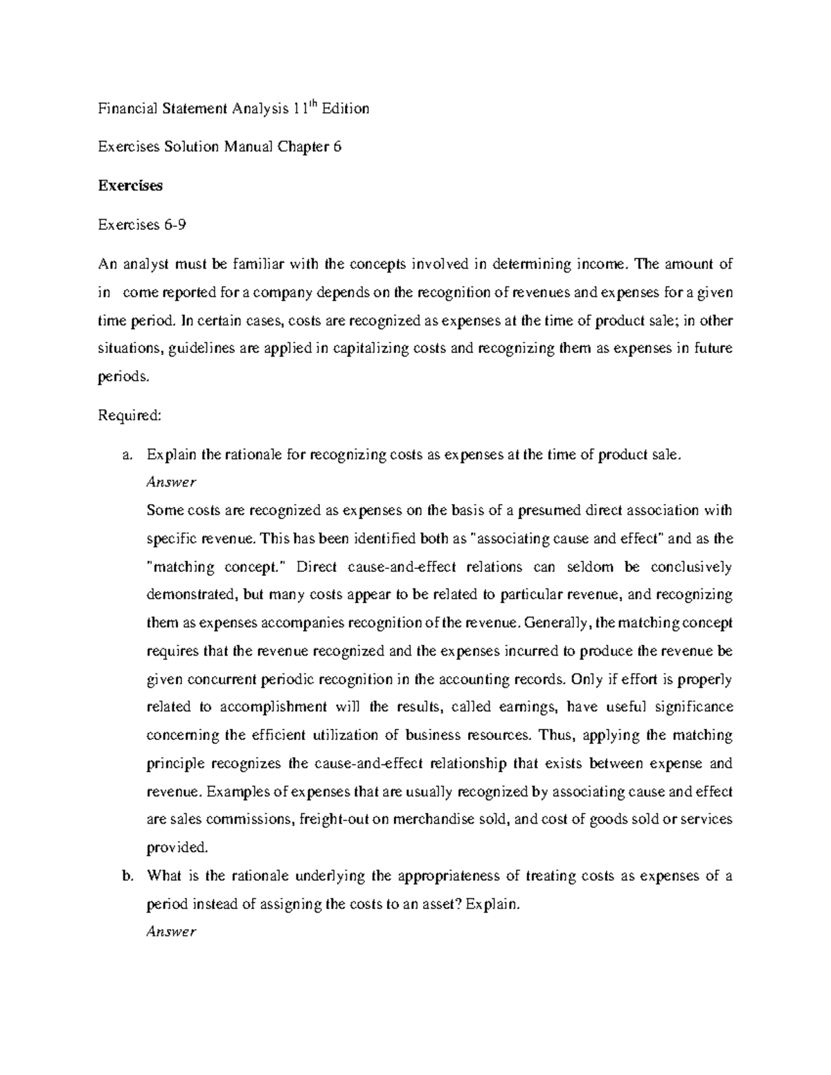 Financial Statement Analysis 11th Ed. Chapter 6 Exercise 6-9 Solutions ...
