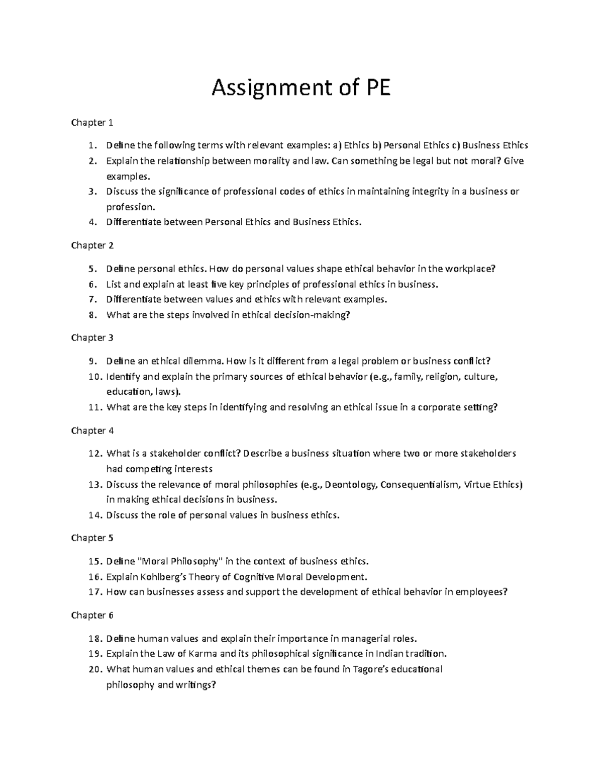 Professional Ethics Assignments: Key Concepts and Discussions - Studocu