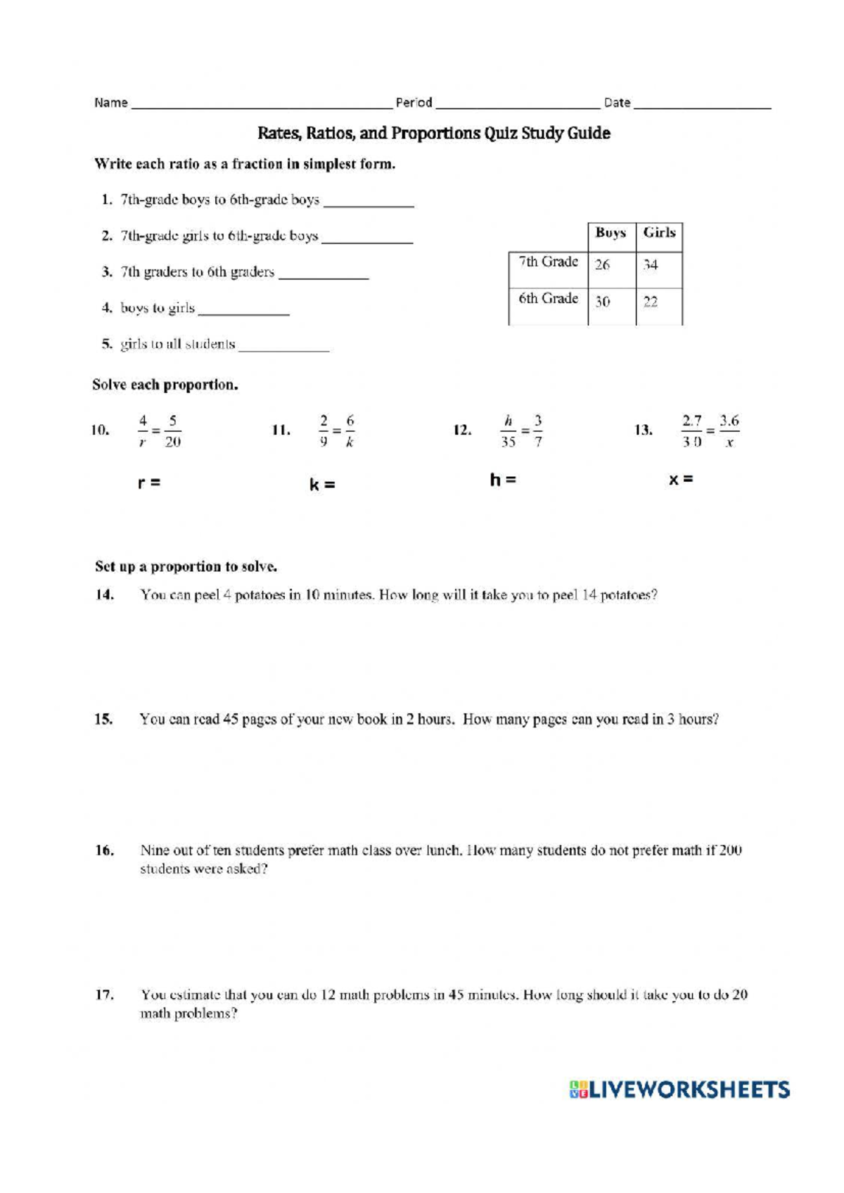 Rates and Ratios Practice 1 - Name Period Date Rates, Ratios, and ...