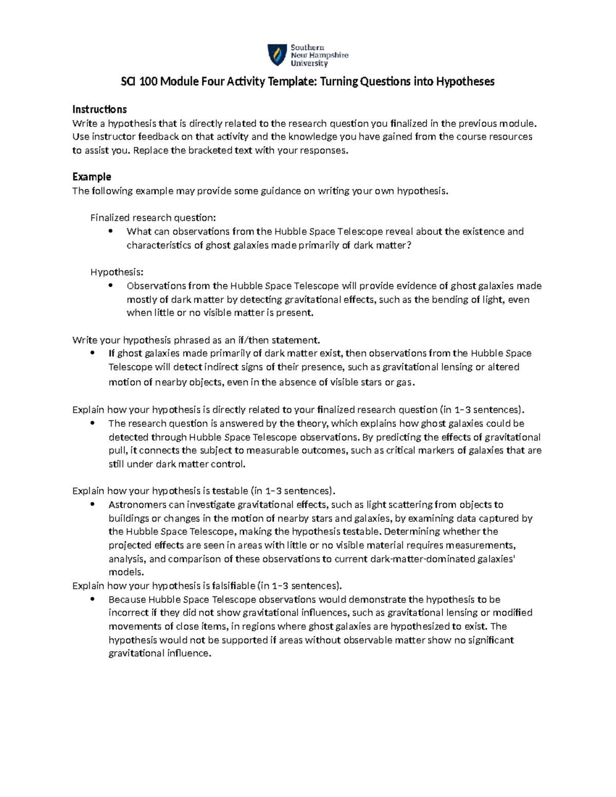 SCI 100 Module Four Activity: Crafting Testable Hypotheses - Studocu