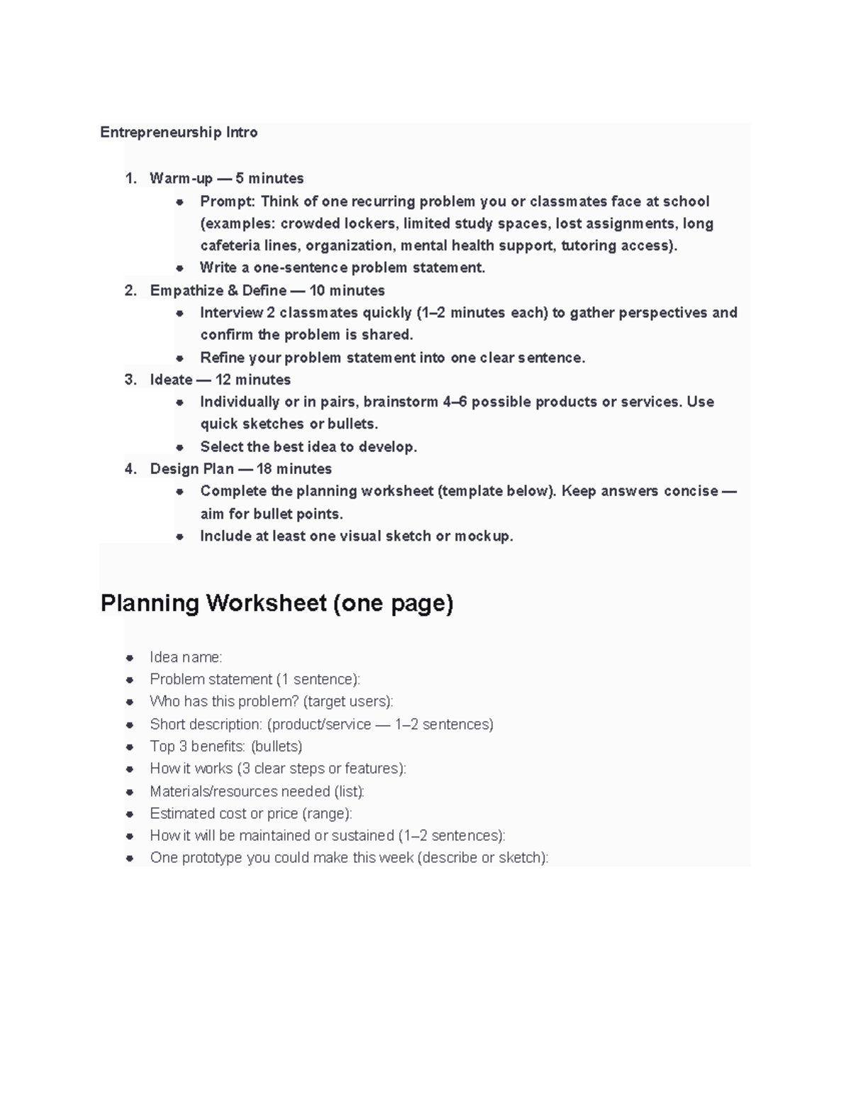 Entrepreneurship Intro: Problem Solving Workshop Guide - Studocu