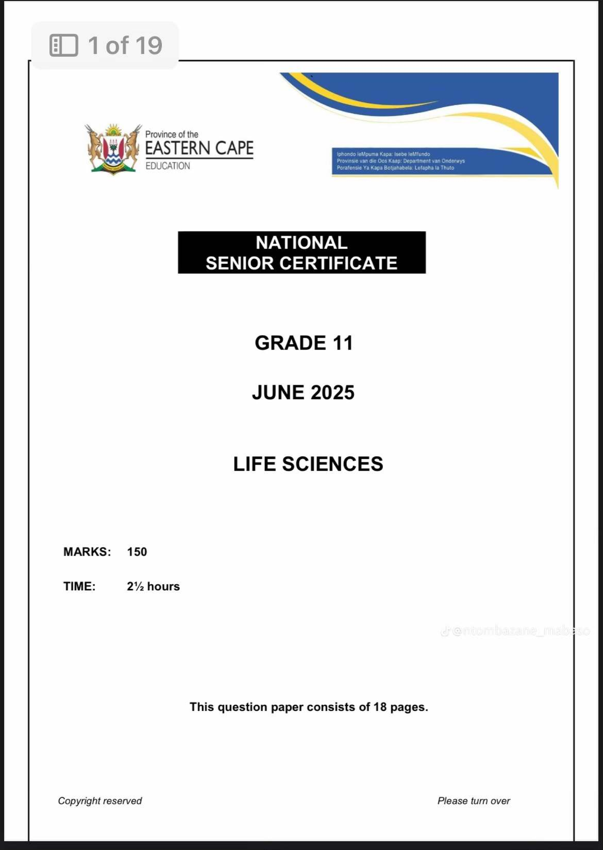 V.S.S. Grade 11 Life Sciences June Exam 2025 & Memo - Studocu