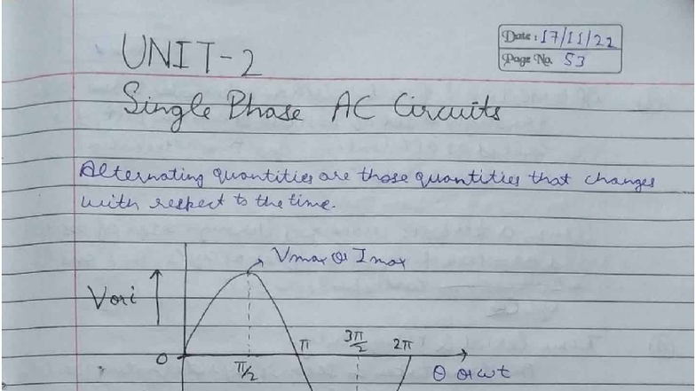 Electrical Unit 2 Single Phase Ac Circuits Overview Studocu