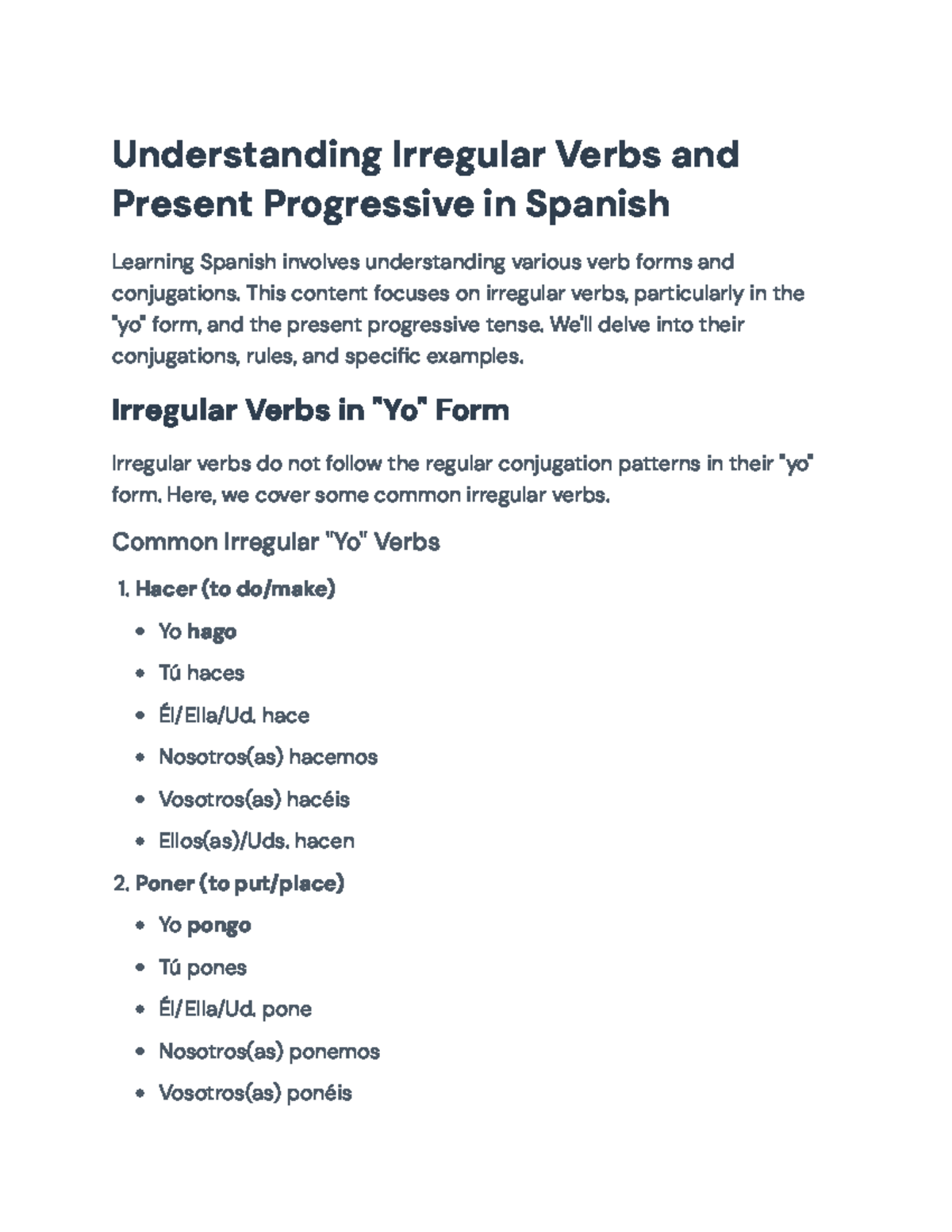 Spanish Irregular Verbs & Present Progressive Overview - Studocu