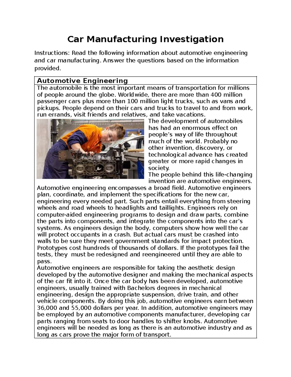 Automotive Engineering & Manufacturing Insights: A Study Guide - Studocu