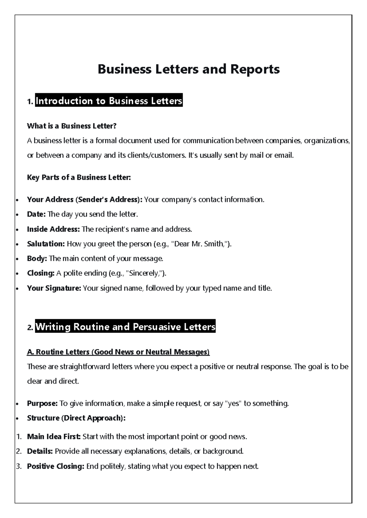 BC UNIT 3: Business Letters, Reports, and Presentations Overview - Studocu