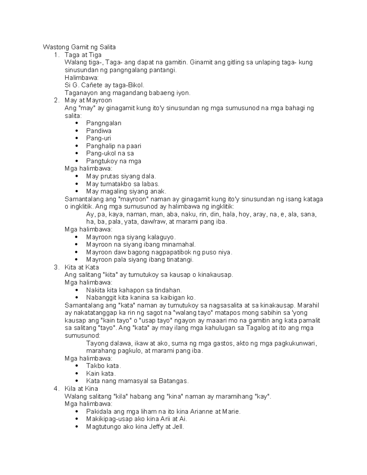 Wastong Gamit ng Salita: Mga Halimbawa at Pagsasanay (FIL101) - Studocu