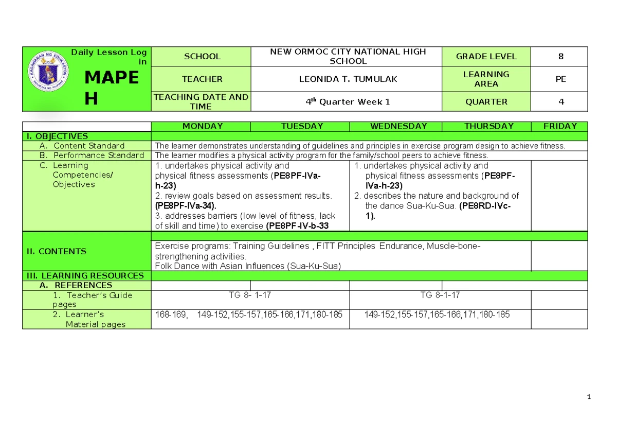 EN4 1ST - Detailed Daily Lesson Plan on Visual Elements in English 4 ...