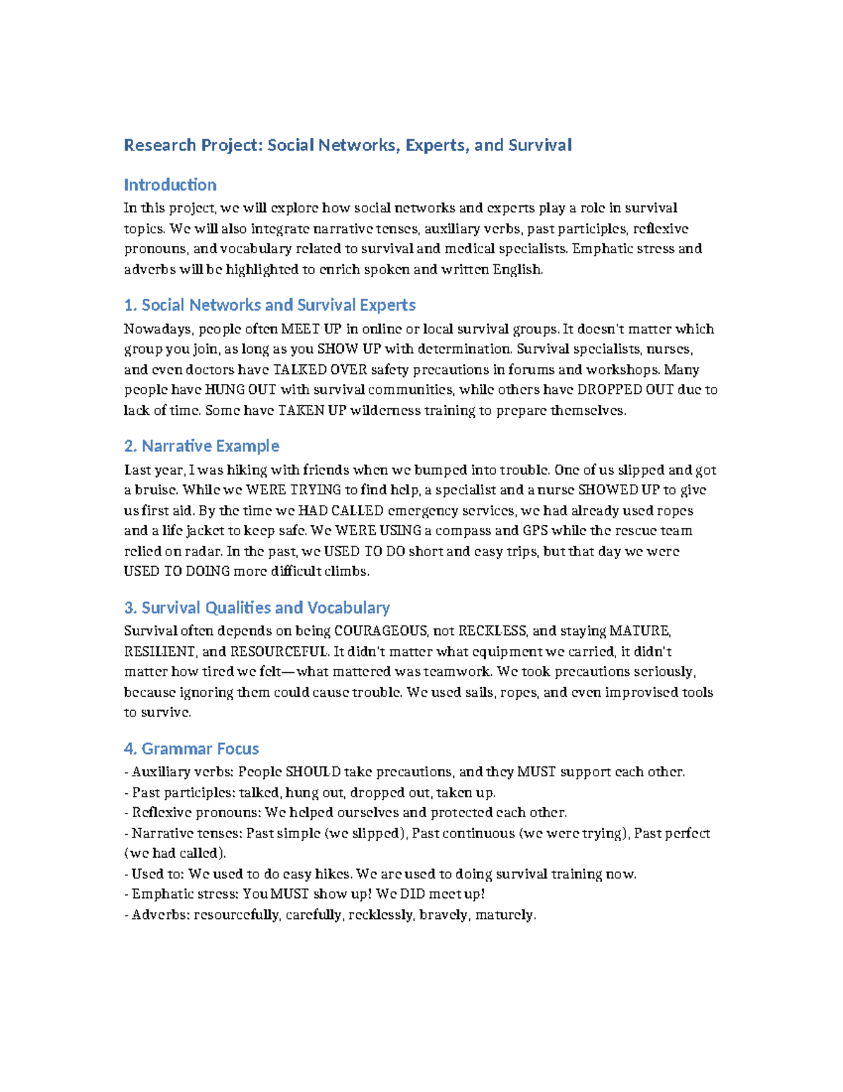 Research Project: Social Networks & Survival Experts - Studocu