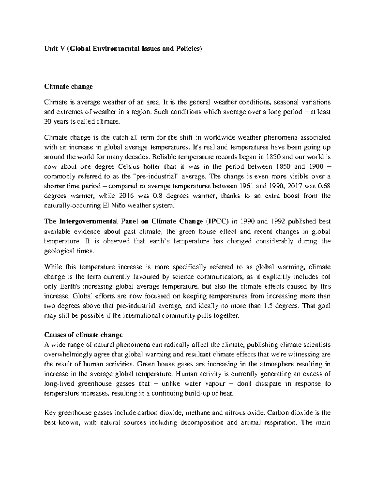 Unit 5: Global Environmental Issues and Climate Change Policies - Studocu