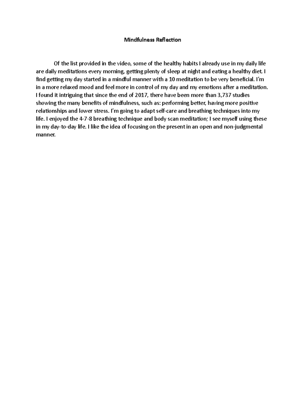 Mindfulness Reflection: Insights and Techniques from Week 1 - Studocu