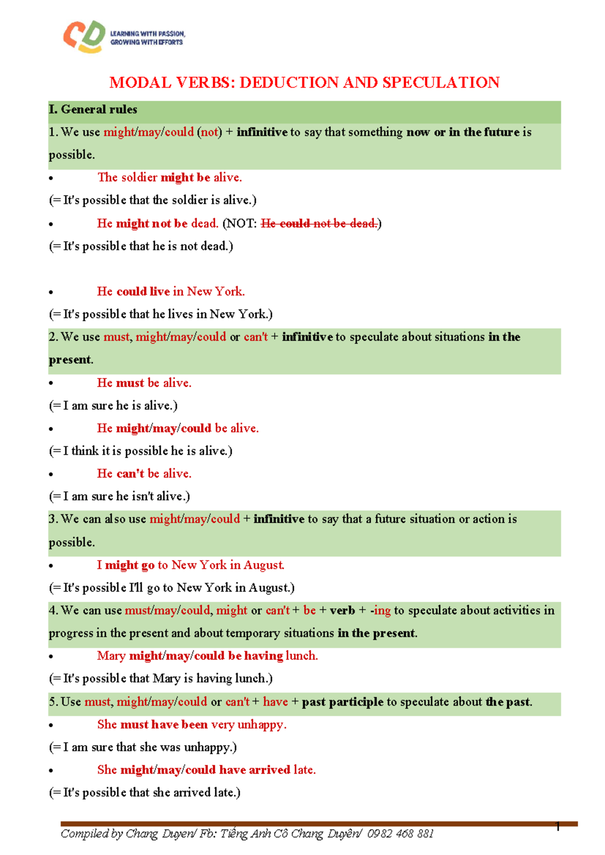 MODAL VERBS: DEDUCTION AND SPECULATION - ESSENTIAL RULES - Studocu