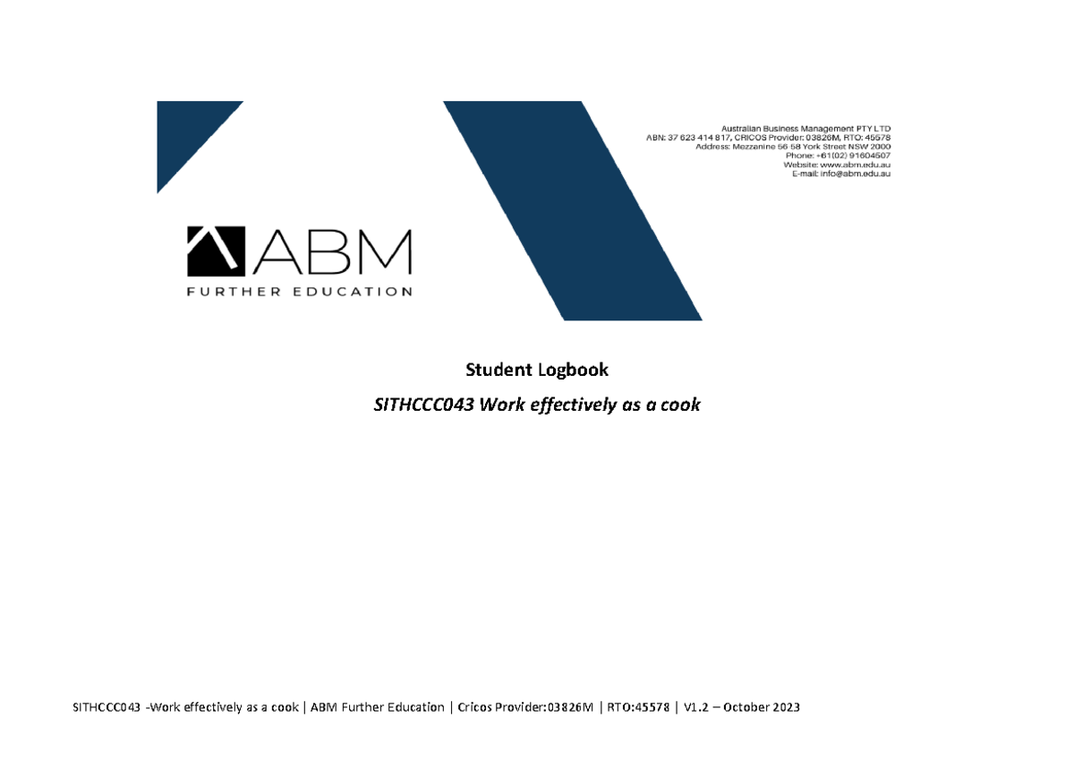 SITHCCC043 Student Logbook for Effective Cooking Skills V1.2 - Studocu