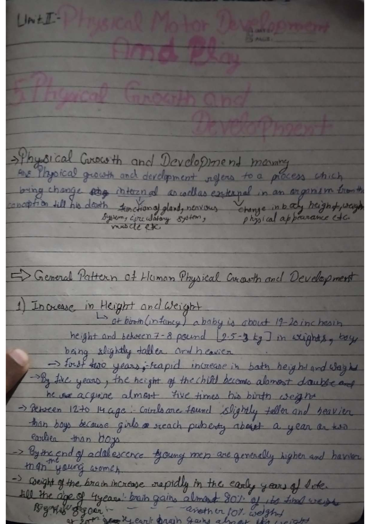 Physical Growth and Motor Development Notes (CD Unit 2) - Studocu