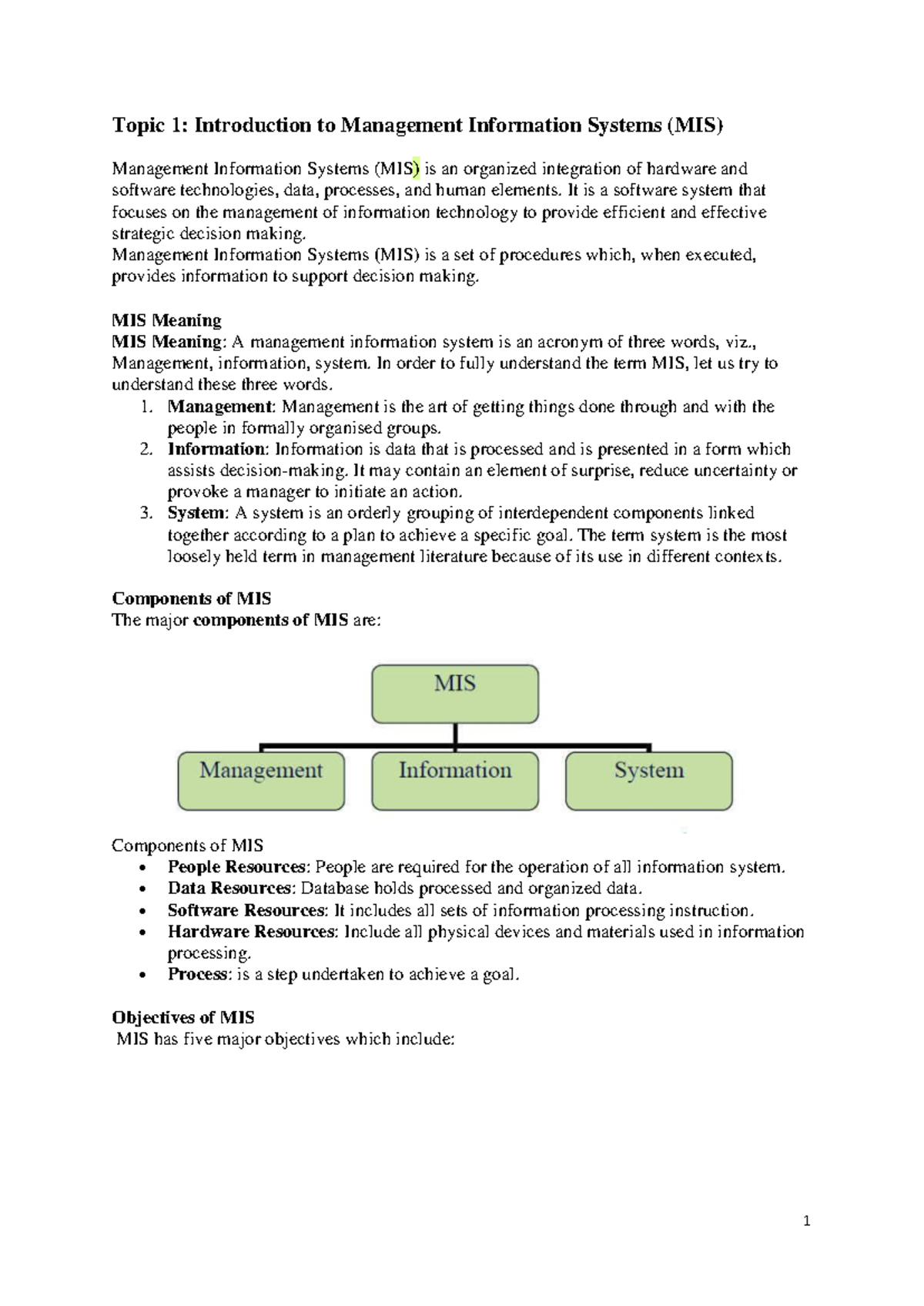Topic 1: Introduction to Management Information Systems (MIS) - Final ...