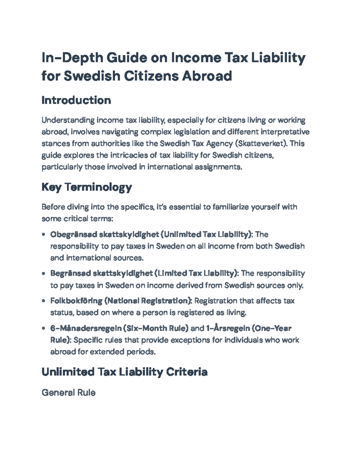 Guide to Income Tax Liability for Swedish Citizens Abroad (Tax Guide ...