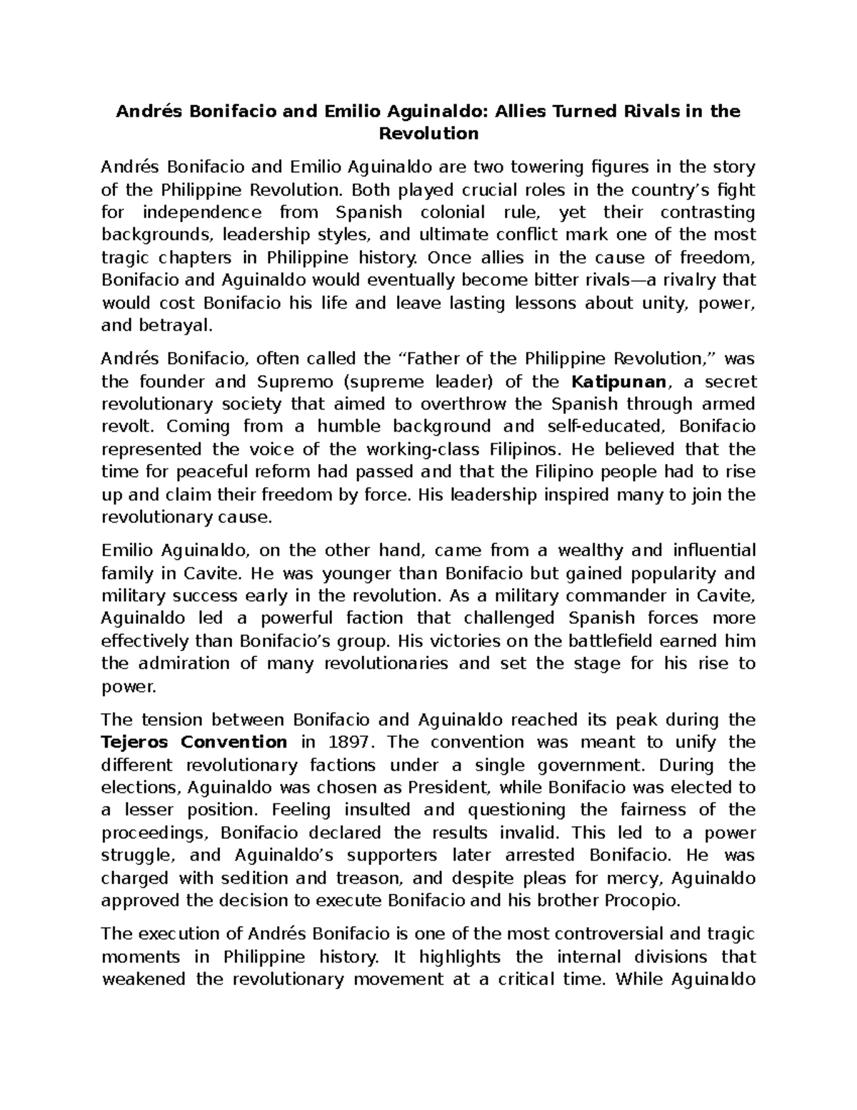 Andrés Bonifacio and Emilio Aguinaldo: Allies to Rivals in Revolution ...