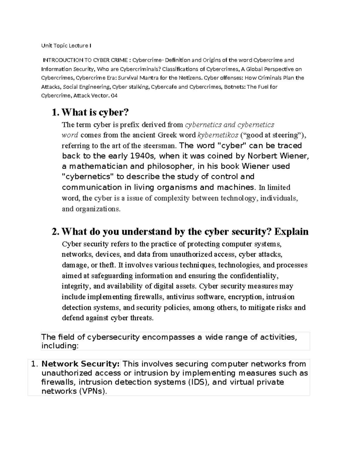 Cybersecurity Unit 1: Introduction to Cybercrime & InfoSec Concepts ...