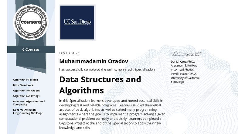 Data Structures and Algorithms Specialization Certificate - Studocu