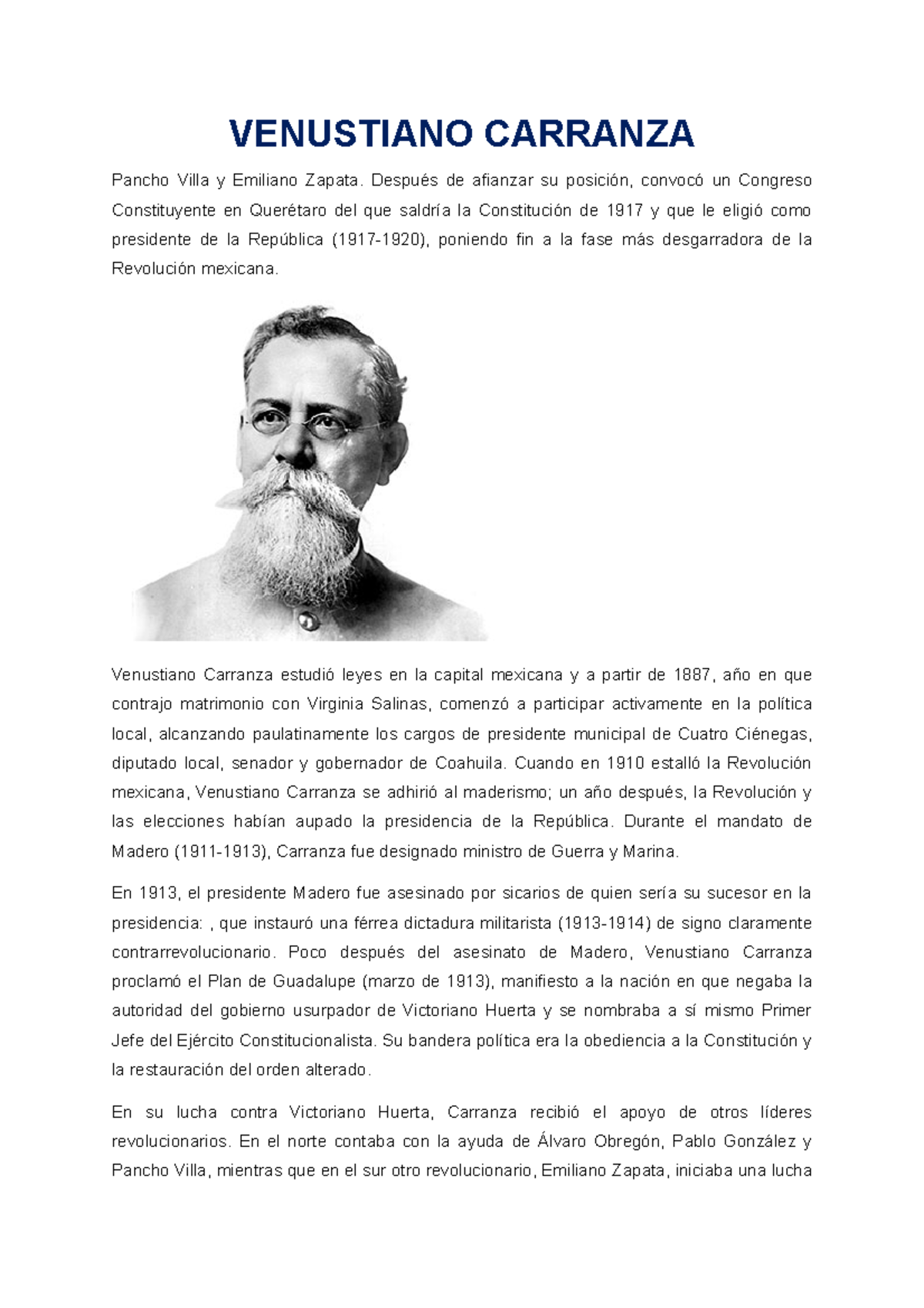 Quien Fue Venustiano Carranza Revolucin Mexicana