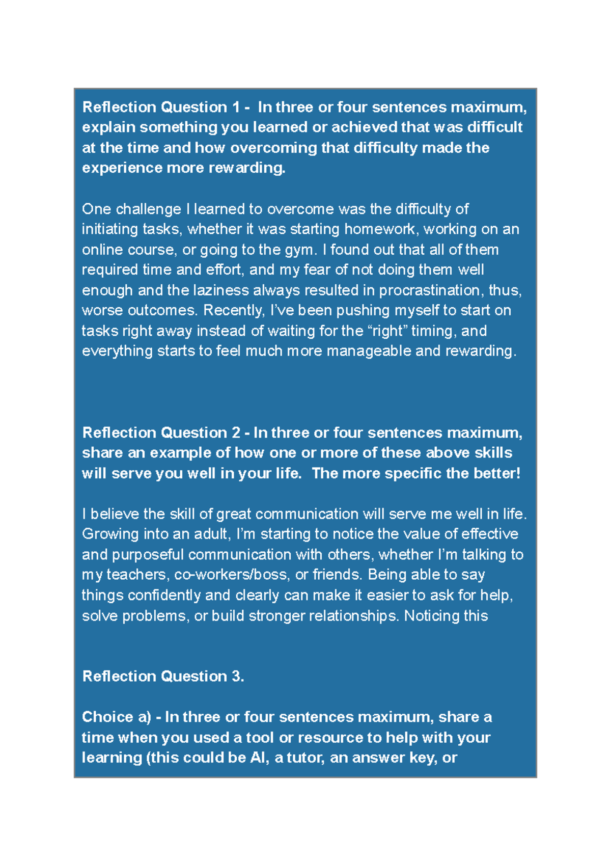 Reflection on Learning Strategies and Overcoming Challenges - Studocu