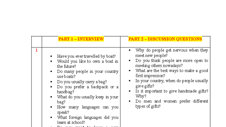 Interview and Discussion Questions (Part 1 & 2) - Studocu