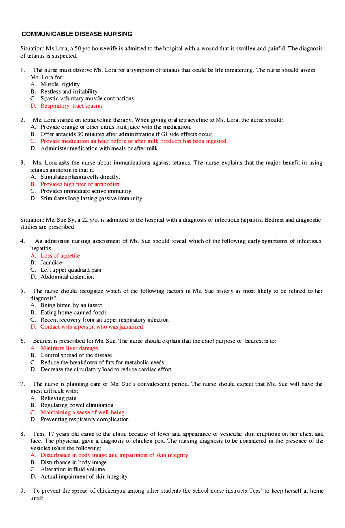 Communicable Disease Nursing Test Bank: Exam Guide for NURS 201 - Studocu