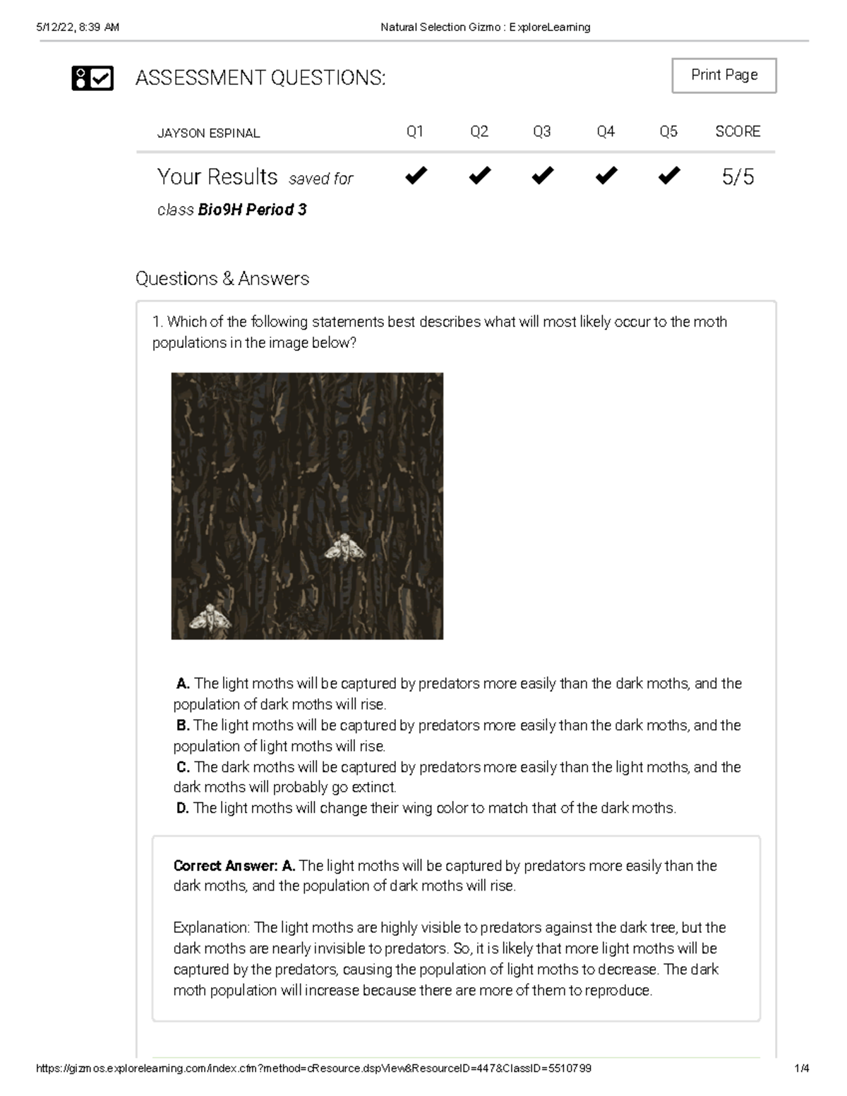 Bio9H Natural Selection Gizmo Assessment Answers for Period 3 - Studocu