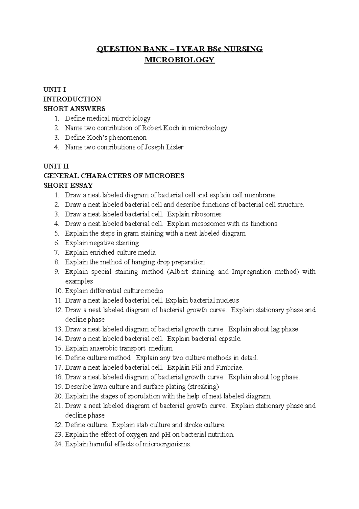1759 - Microbiology Question Bank for 1st Year BSc Nursing - Studocu