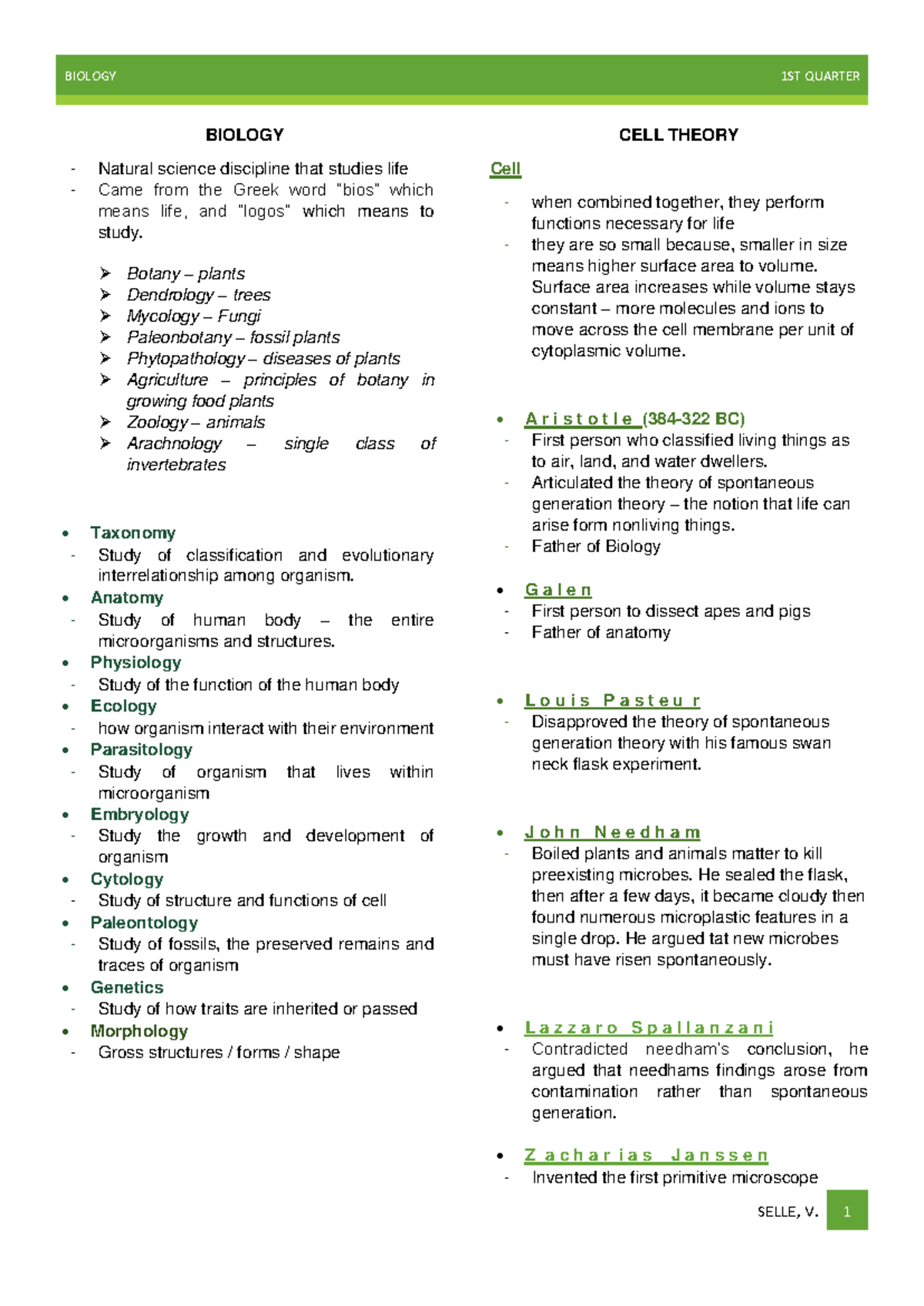 BIOLOGY 1ST QUARTER NOTES: LIFE SCIENCE OVERVIEW - Studocu