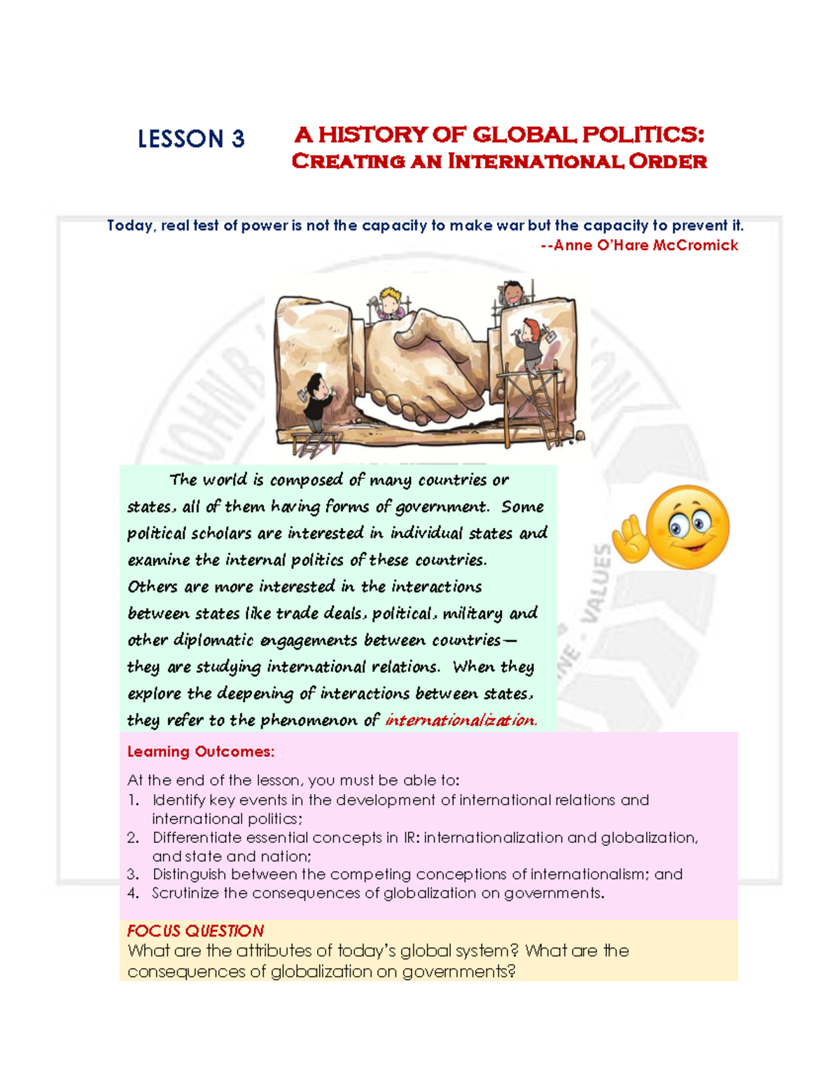 UNIT 1 Lesson 3 - A History of Global Politics and International Order ...