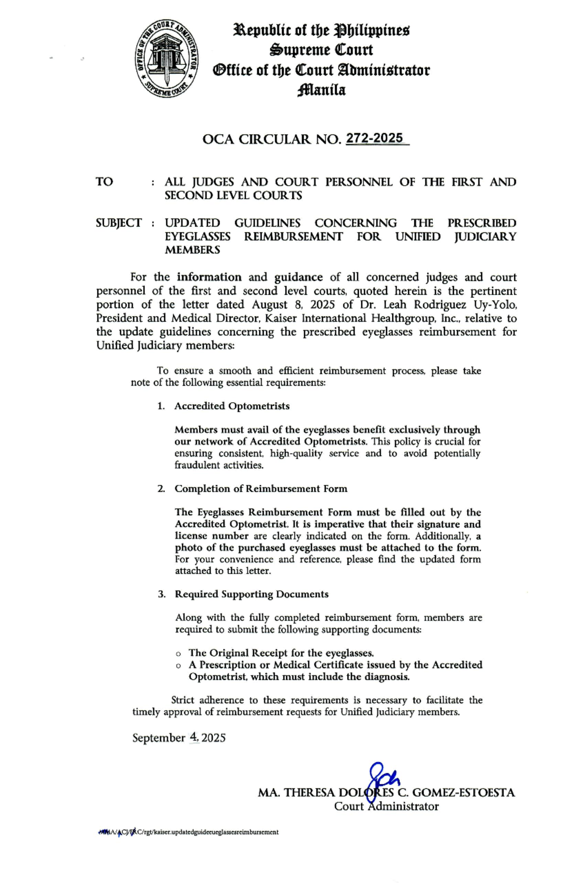 OCA Circular No. 272-2025: Updated Eyeglasses Reimbursement Guidelines ...