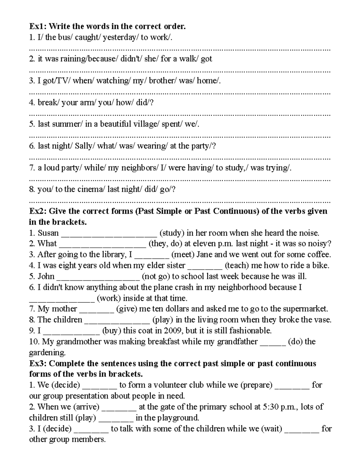 Ex1-Ex3: Correct Word Order & Verb Forms Exercises - Unit 4 - Studocu