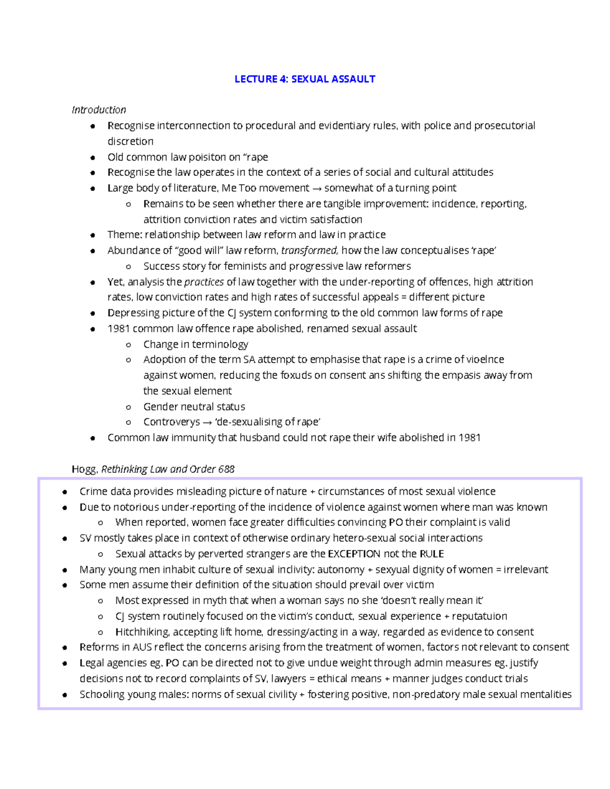 LECTURE 4: SEXUAL ASSAULT - Legal Perspectives and Reform Analysis ...