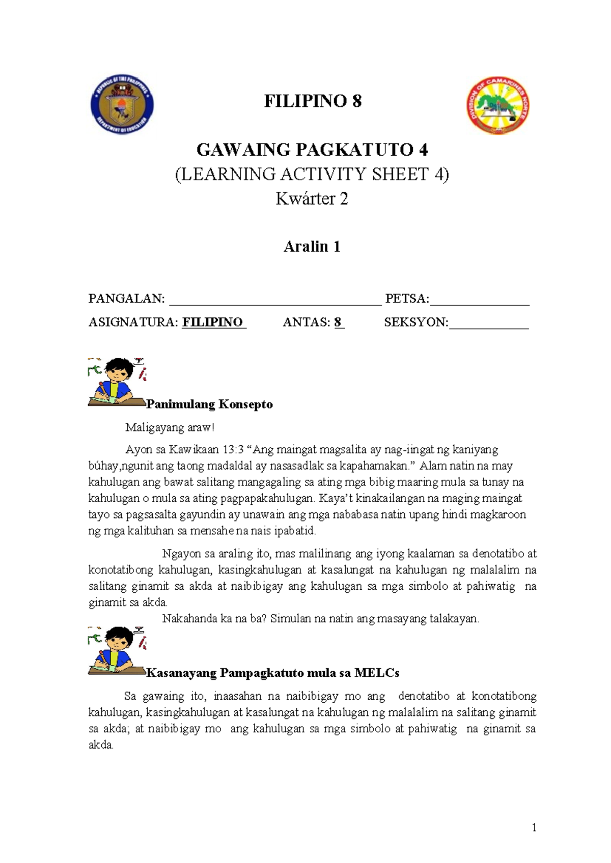 F8Q2W4- Edited- Final - modules - FILIPINO 8 GAWAING PAGKATUTO 4 ...