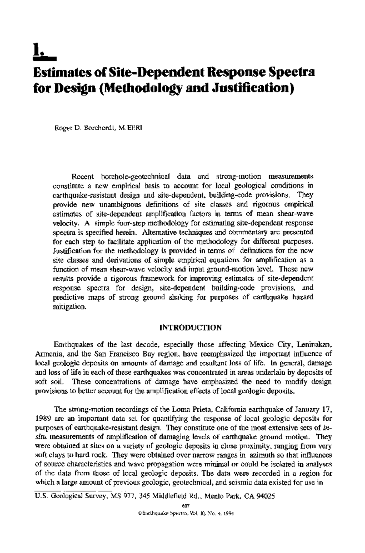 Estimates of Response Spectra for Design: Methodology & Justification ...