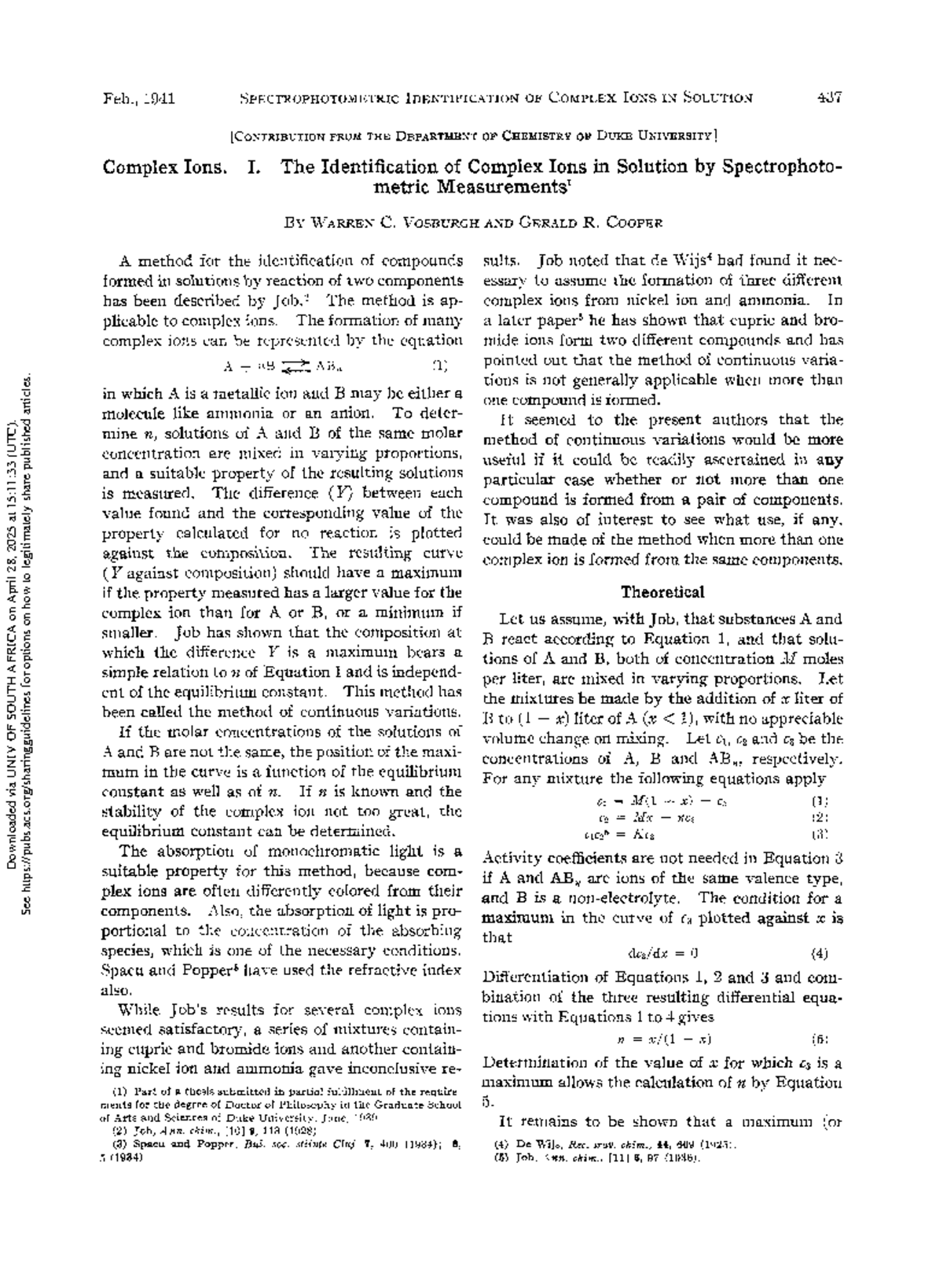 Identification of Complex Ions in Solution: Inorganic Chemistry ...
