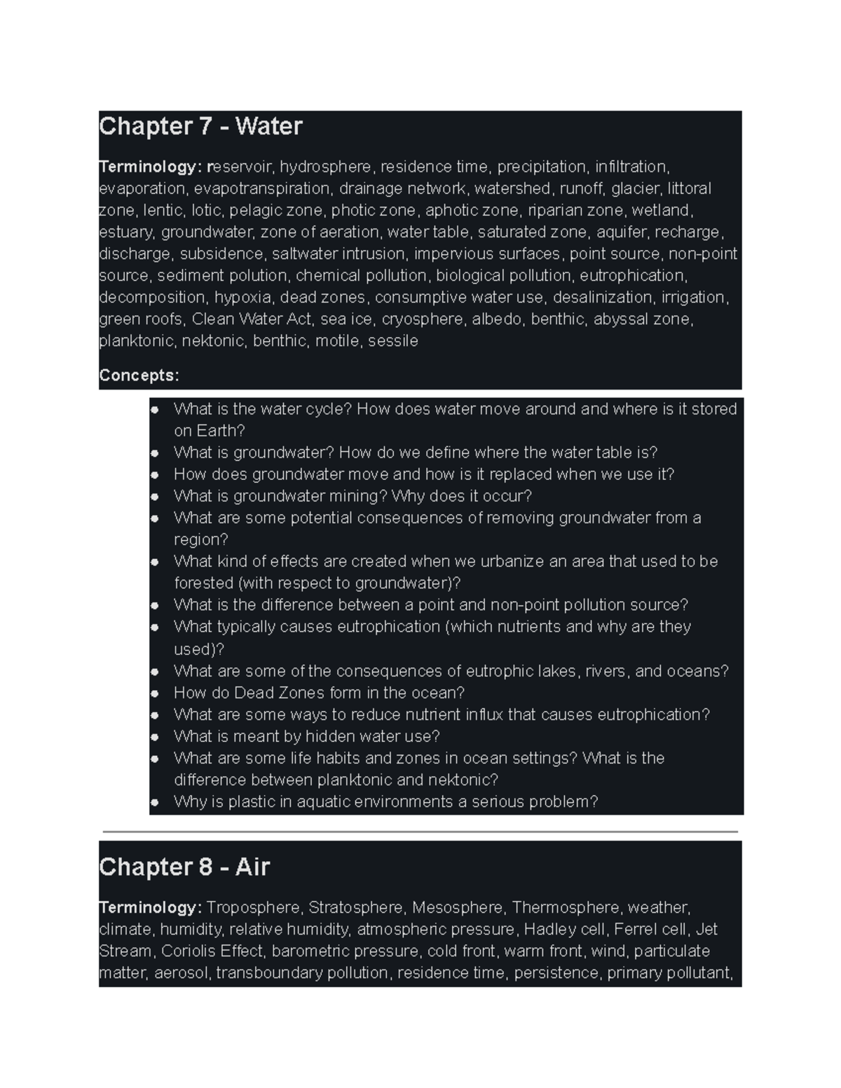 Chapter 7-9 Study Guide: Water, Air, and Land Concepts - Studocu