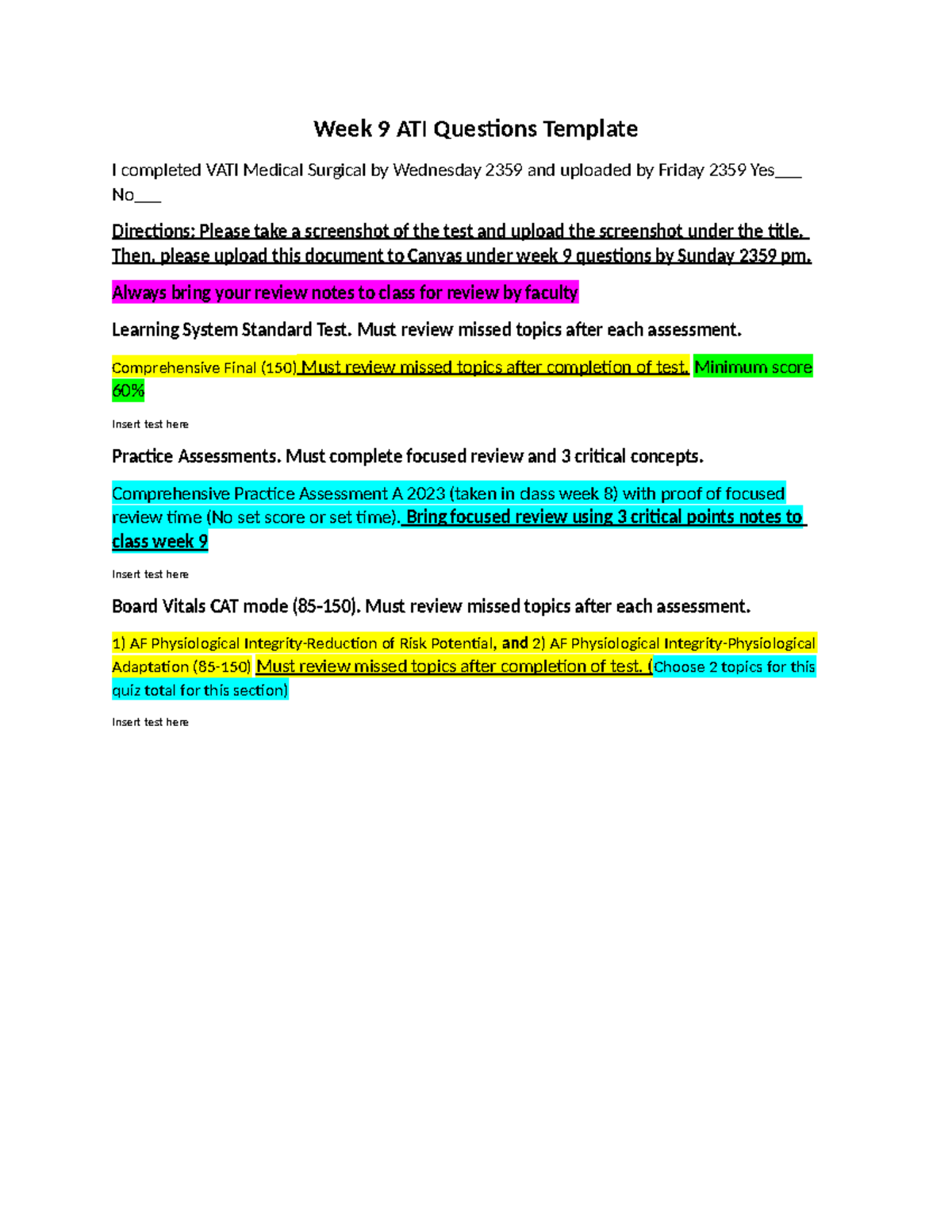 N493 Week 9 ATI Questions Template assignment - Week 9 ATI Questions ...